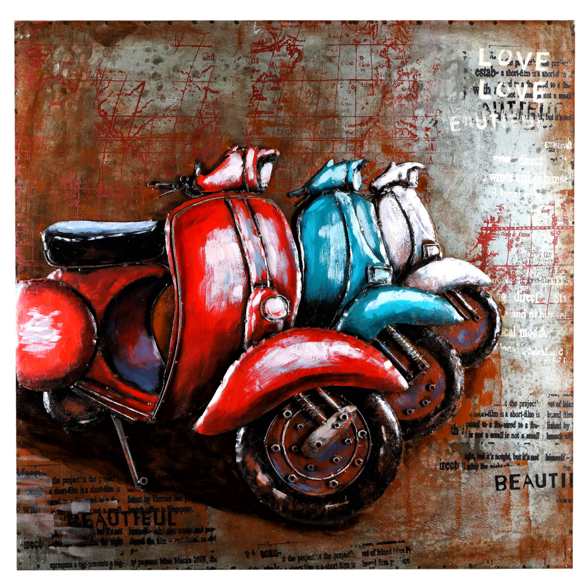 Metallbild Scooter 3D 100x100cm Wandbild Motorroller Unikat Relief Bi ...